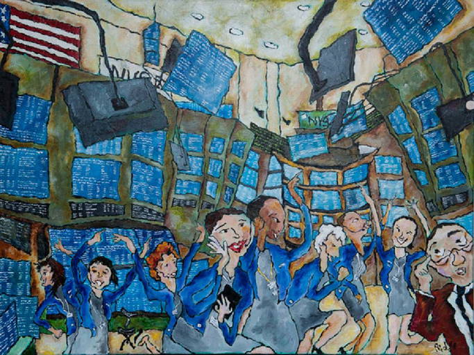 Barbara Riddle, Wall Street Women, Acrylic Painting