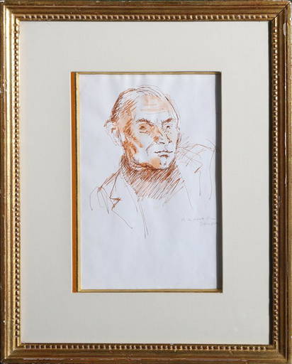 Raphael Soyer, Portrait Of A Man, Ink Drawing