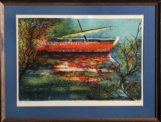 Red Row Boat, Lithograph