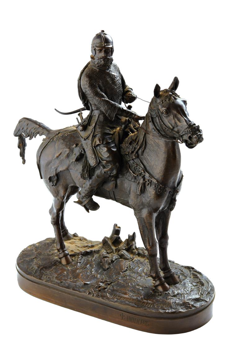 GRUPPO IN BRONZO RAFFIGURANTE UN OPRICHNIK, RUSSIA,