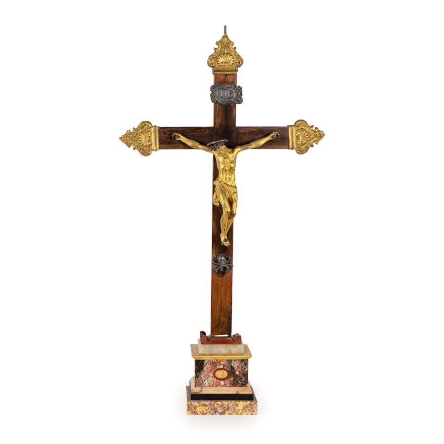 Crocifisso In Legno E Metallo Dorato, Xix Secolo Auction