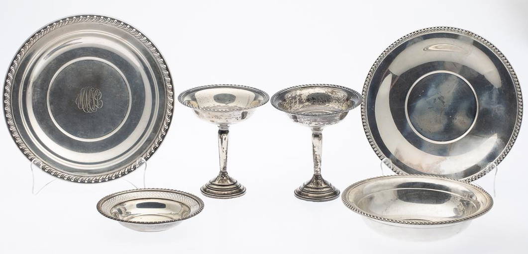 6 Sterling Silver Articles With Gadrooned Edges