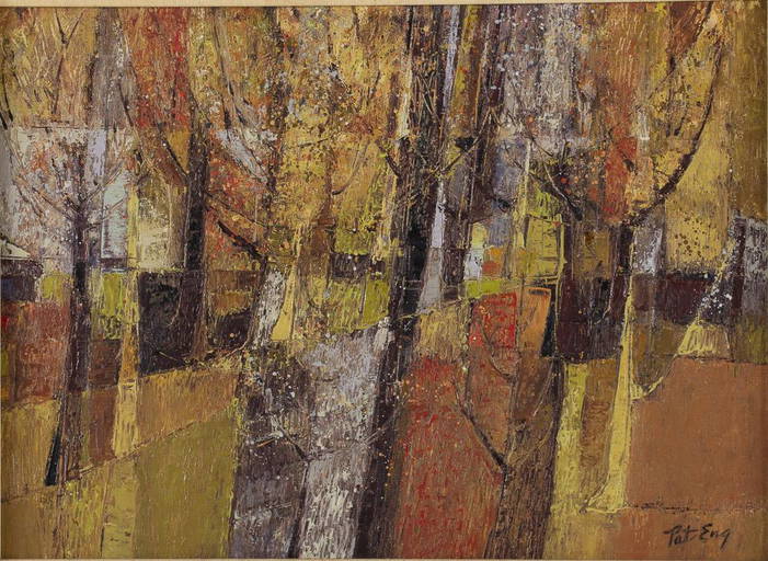 Pat Eng, Abstract Of Trees, Oil On Canvas