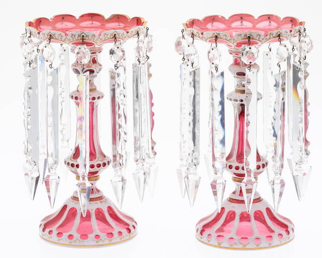 Pair of Red Glass Girandoles, 19th C - Oct 18, 2022 | Everard Auctions ...