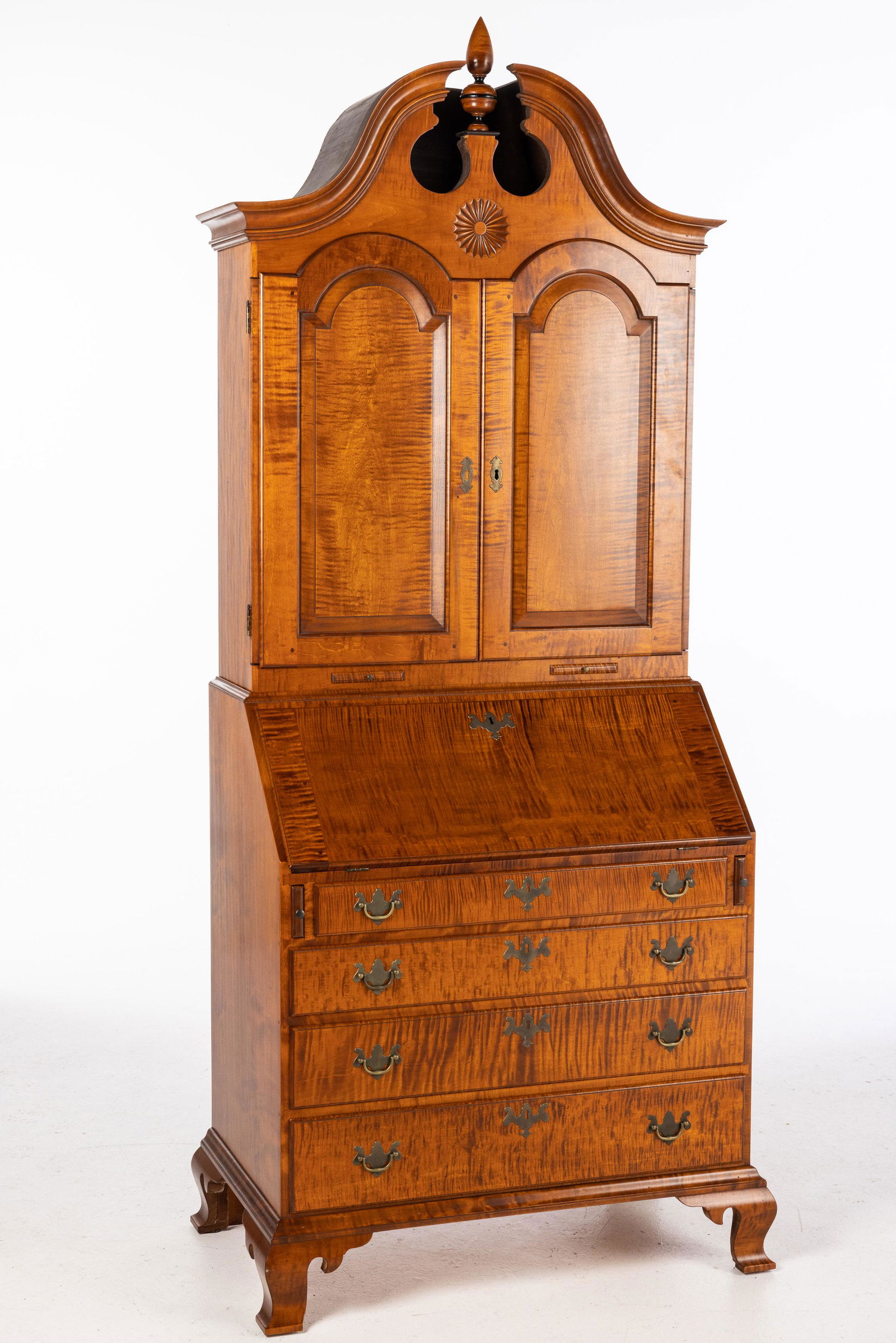 Eldred Wheeler Tiger Maple Secretary Bookcase