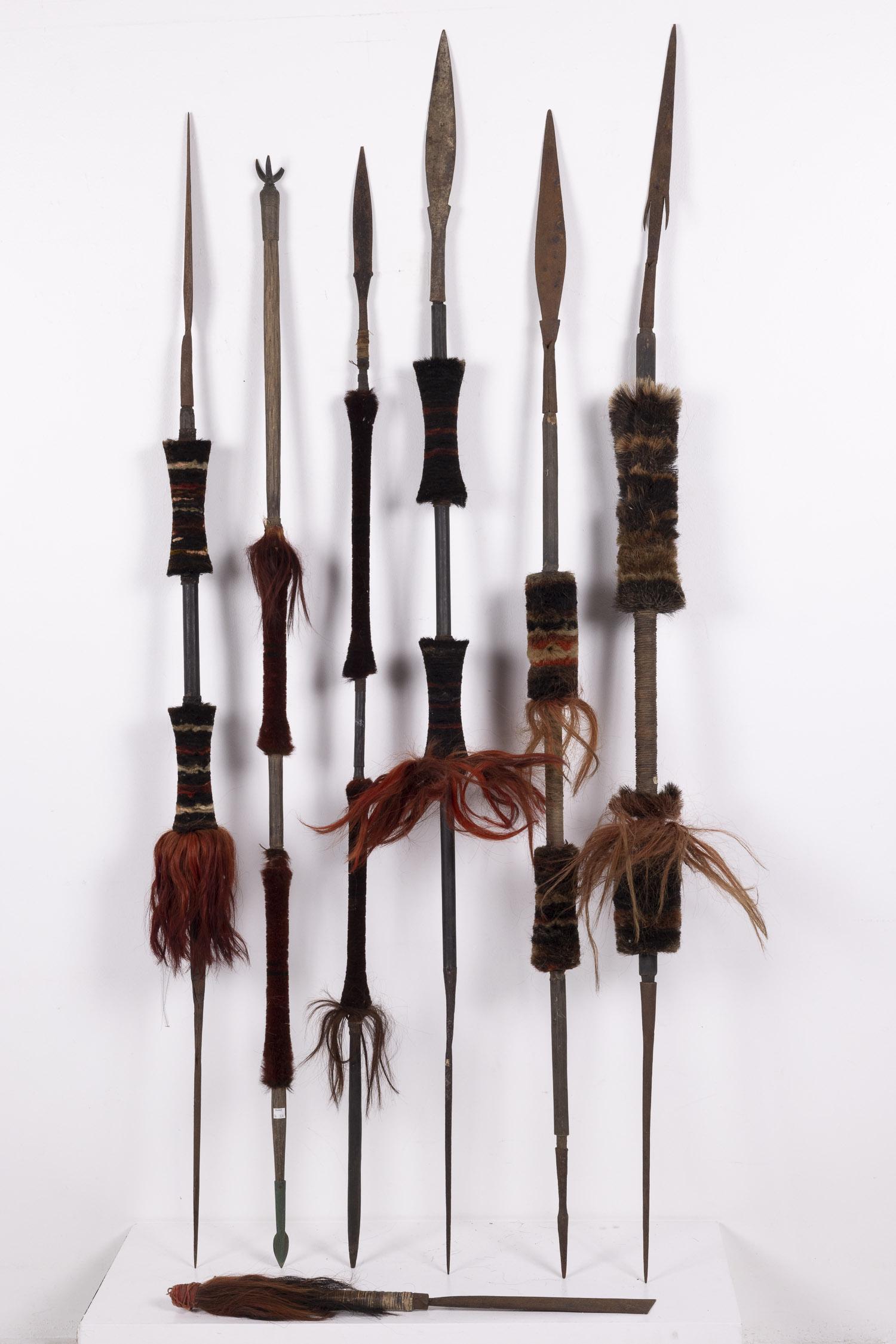 6 Naga Spears/staffs And A Machete, Burma Auction