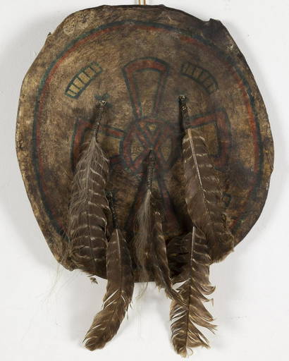 Native American Hide Shield With Feathers
