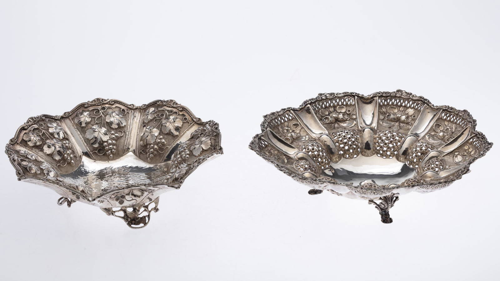 Two Greek Sterling Silver Repousse Footed Bowls Auction