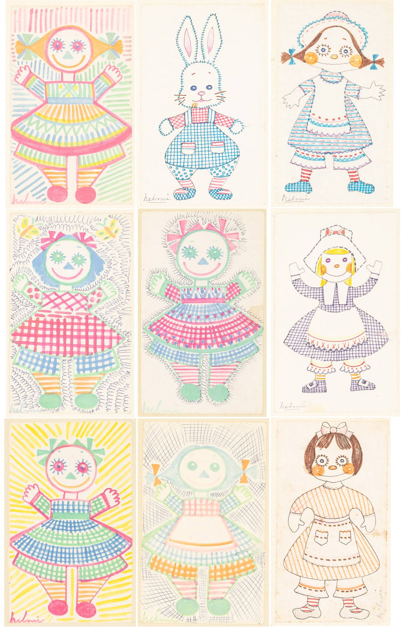 Helmi Juvonen (1903-1985), 9 Rag Doll Drawings Auction