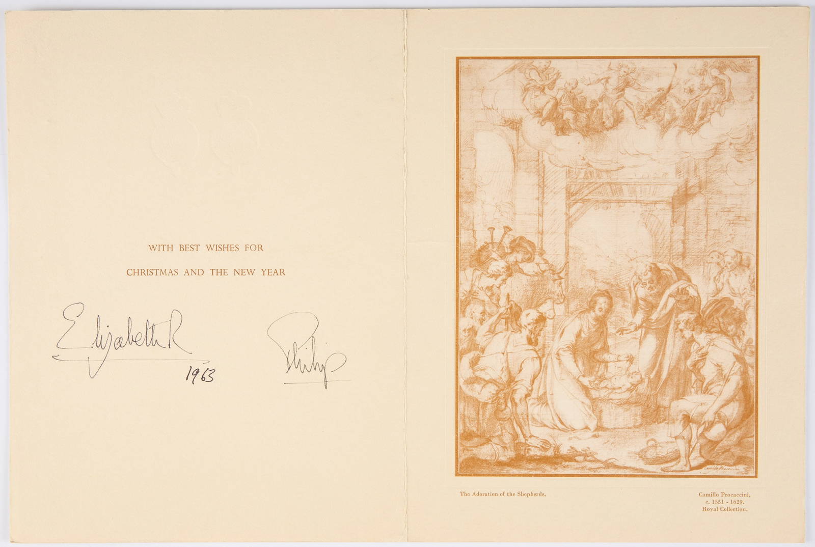Elizabeth Ii And Prince Philip, Card, Signed, 1963 Auction