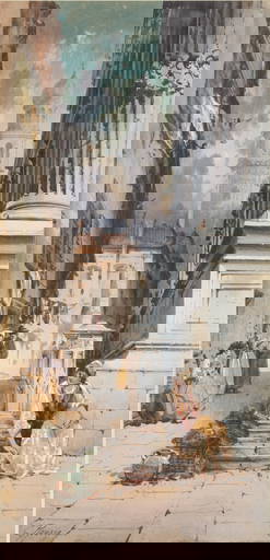 Charles Rousse, European Street Scene, Watercolor