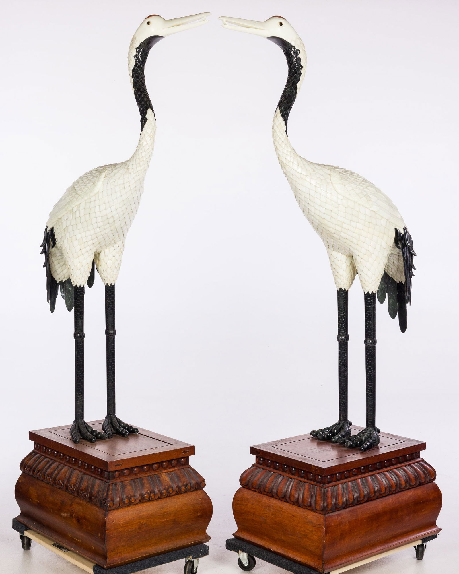 Pair Of Chinese Monumental Jade Cranes, 20th C Auction