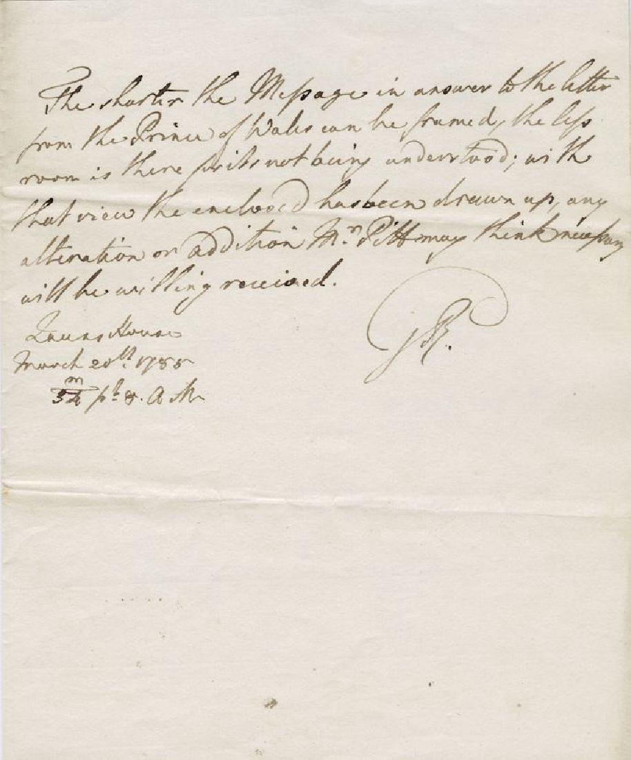 George Iii, King Autograph Letter Signed Regarding A