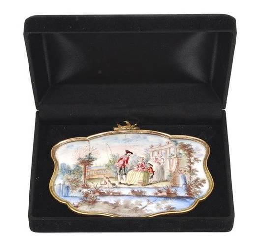 A Rare Birmingham Cartouche Shape Enamel Plaque, C