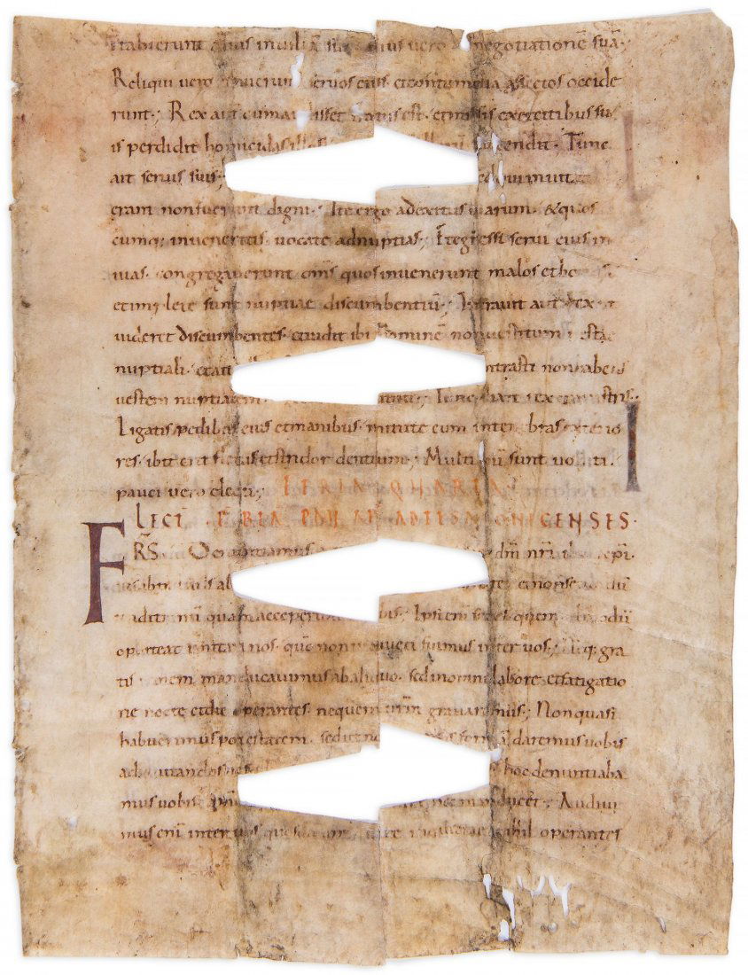 Leaf from a Carolingian Lectionary , in Latin