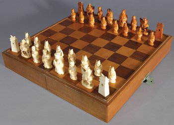 A Japanese Ivory Figural Chess Set