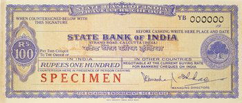 512B: State Bank of India, Specimen Travellers Cheques