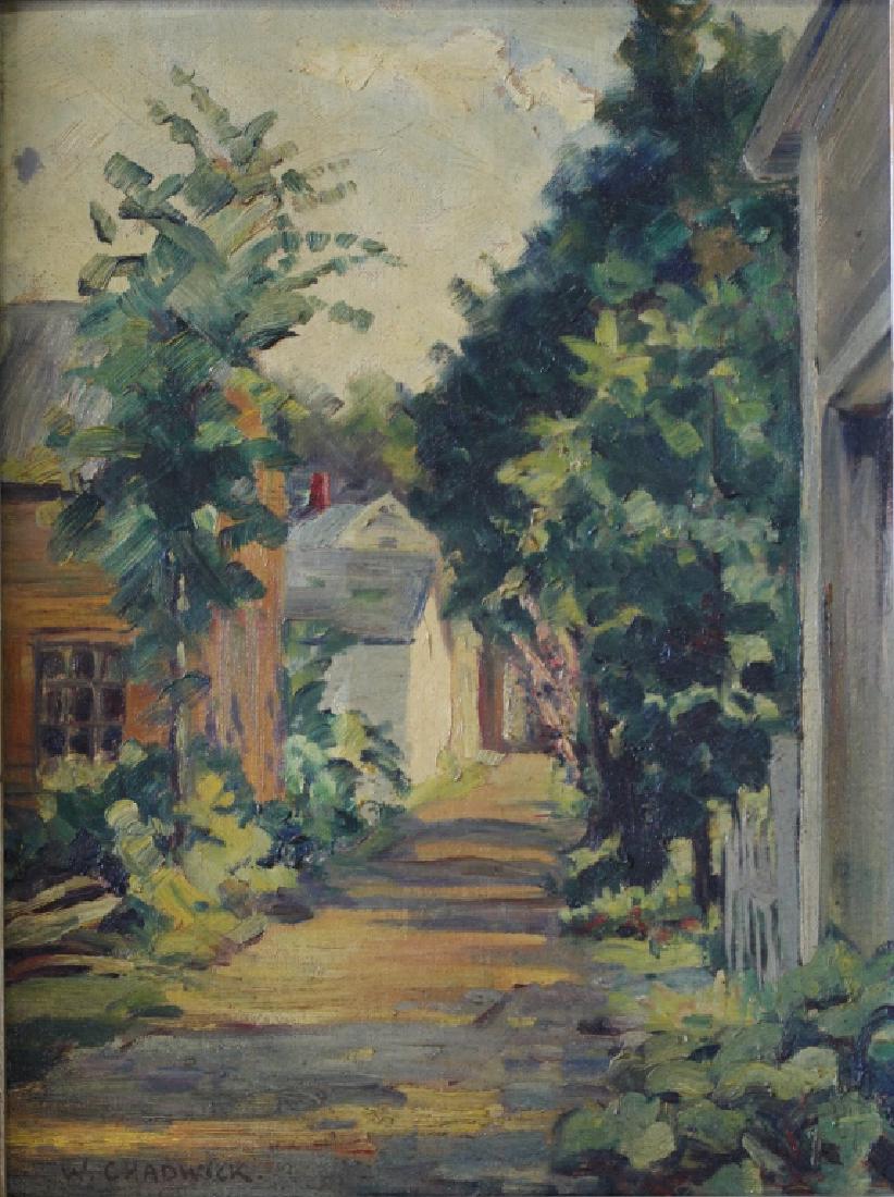 William Chadwick Town Scene Oil on Artist Board