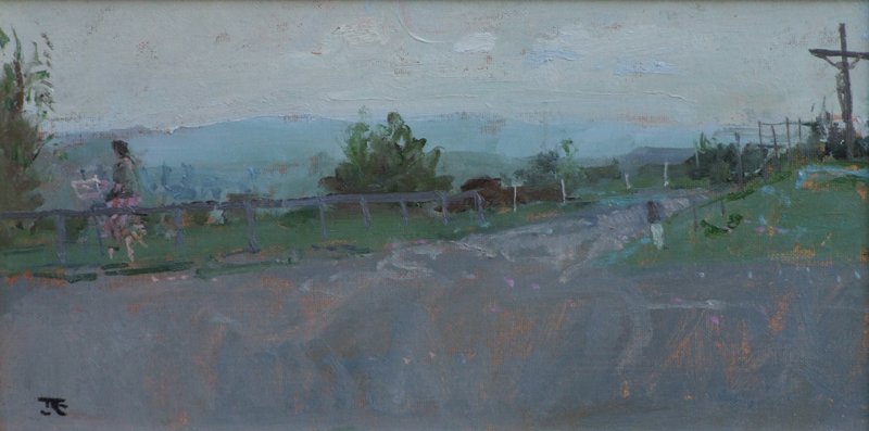 Tom Coates, Rural View With Artist Painting, Oil.