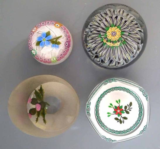 Four Perthshire Paperweights Set With Flowers And