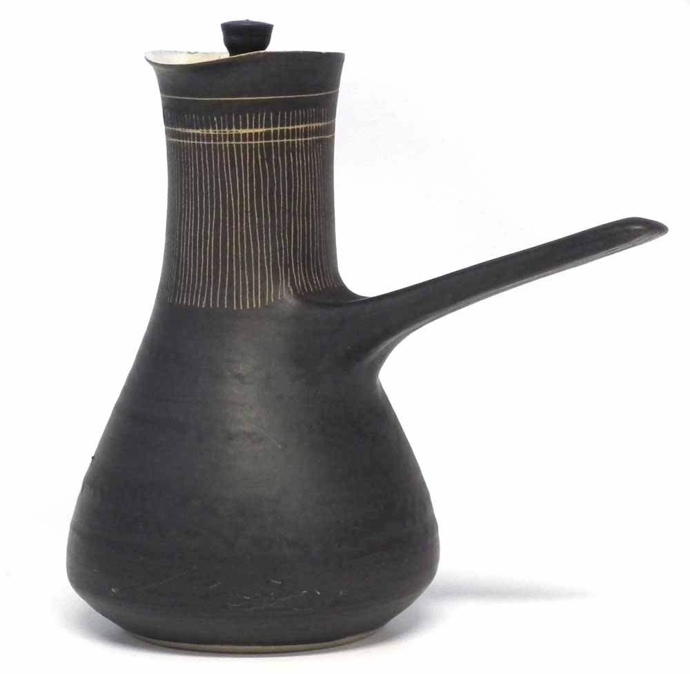 Lucie Rie coffee pot, with overall brown glazed