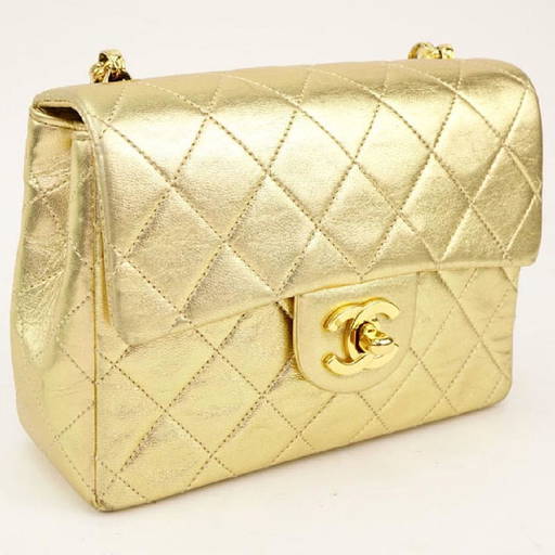 Chanel Gold Lame Quilted Mini Evening Bag On Gold