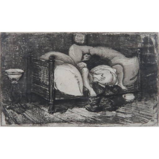 19th Century German Erotica Etching. Inscribed And