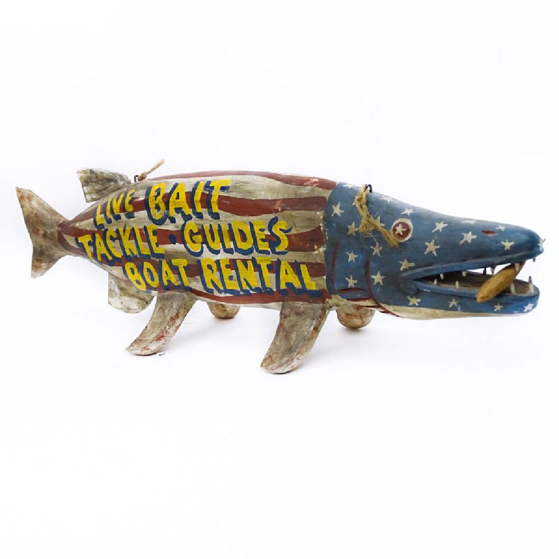 Large Wood Carved Fish Advertising Trade Sign.