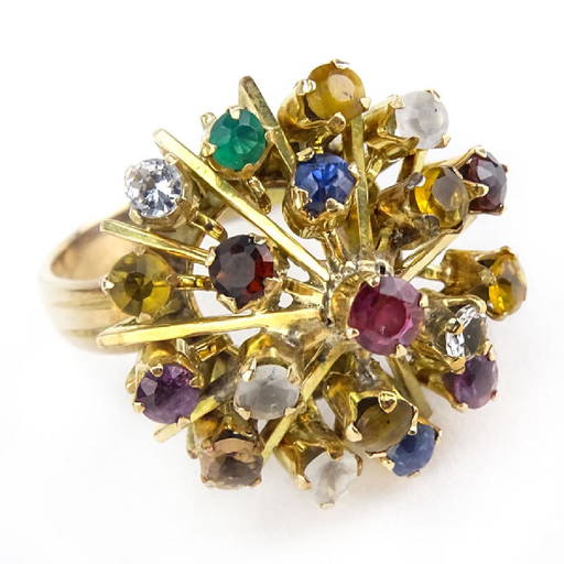 Vintage Multi Gemstone And 18 Karat Yellow Gold