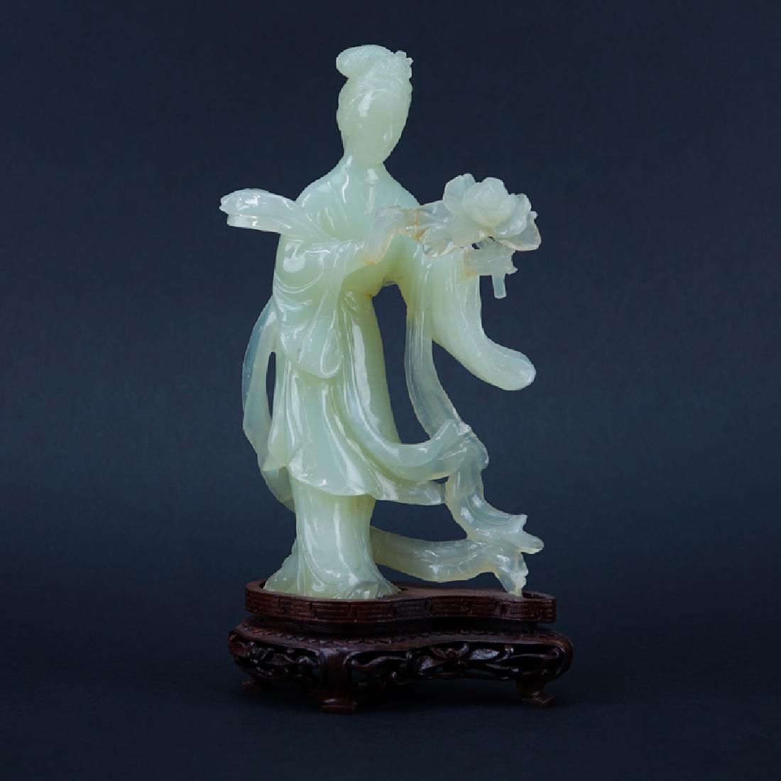 Chinese Serpentine Jade Carved Kwan Yin Figure On