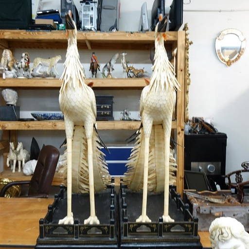 Monumental Chinese Bone Phoenix Birds