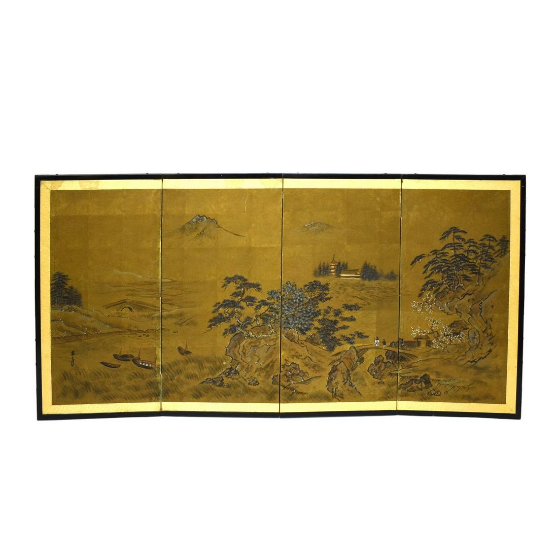 Japanese 4 Panel Byobu Folding Screen