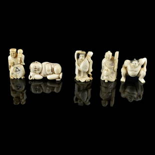 Antique Wood Netsuke: Sumo Wrestlers