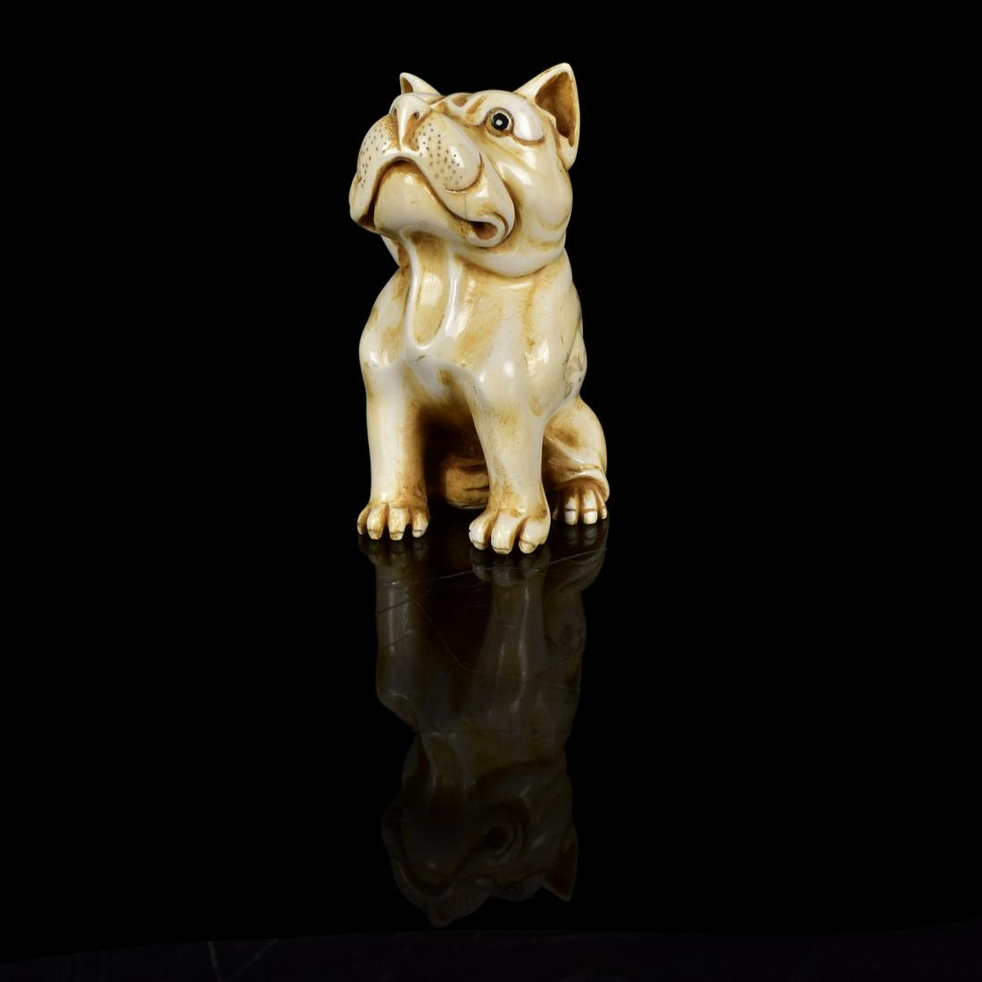 Antique Japanese Carved Bulldog Figurine Auction