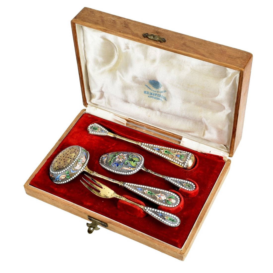 Russian Enamel Silver Gilt Tea Flatware Auction