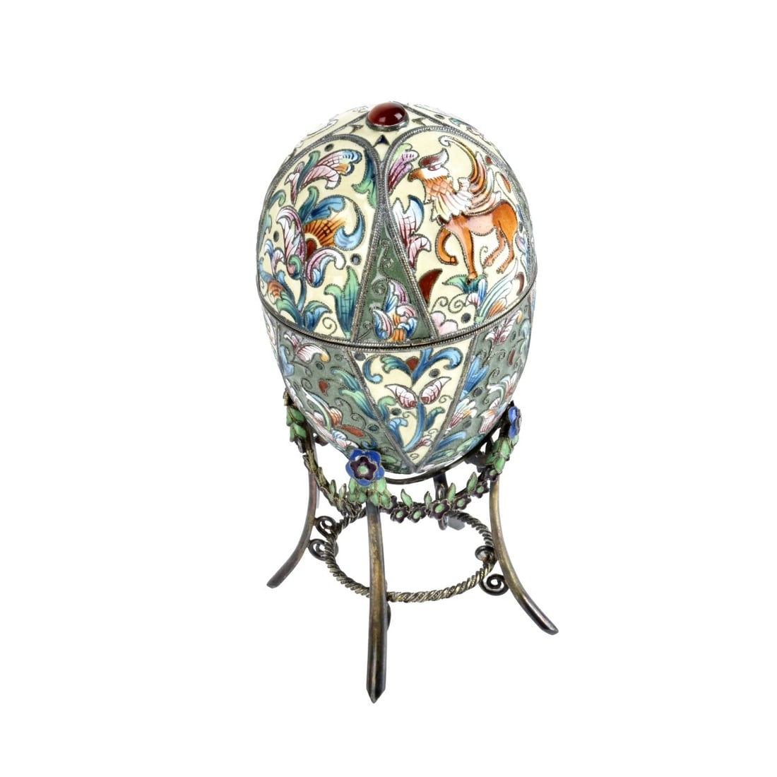 Russian Enamel Silver Egg And Stand Auction