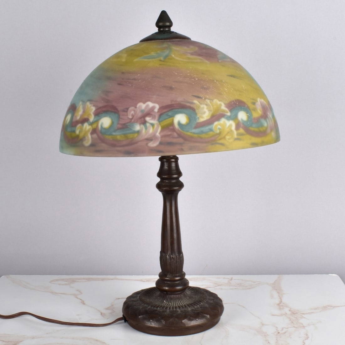 Vintage Reverse Painted Glass Lamp Auction
