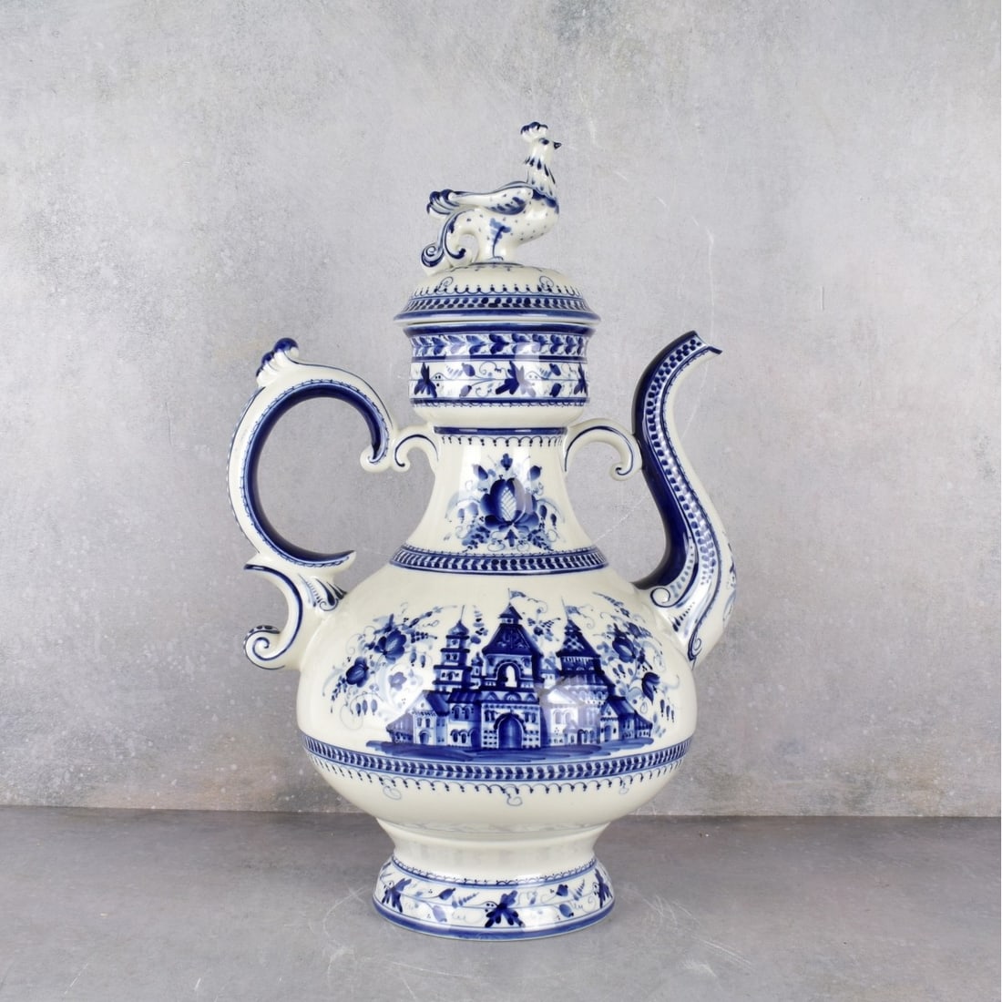 Gzhel-style Russian Ceramic Pitcher Auction