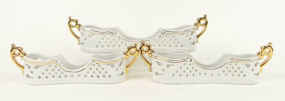 Three (3) Porcelain Treasures Buffet Food Servers. Sign