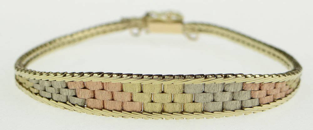 Vintage Lady's Fourteen Karat Tri Color Gold Mesh Brace