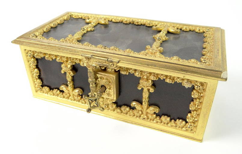 20th Century Continental Gilt Metal And Leather Coffer