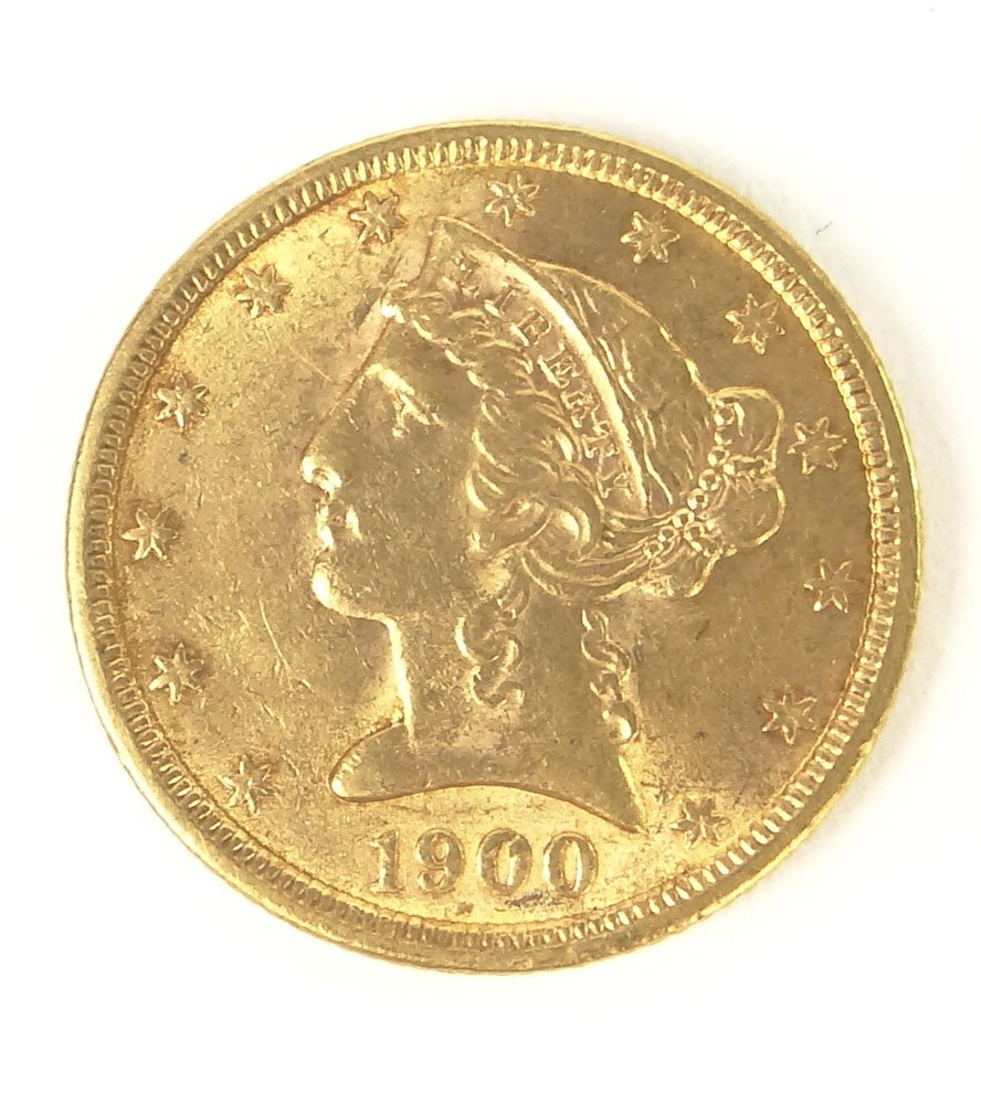 Us 1900 Coronet Head Five Dollar Gold Coin. This Coin