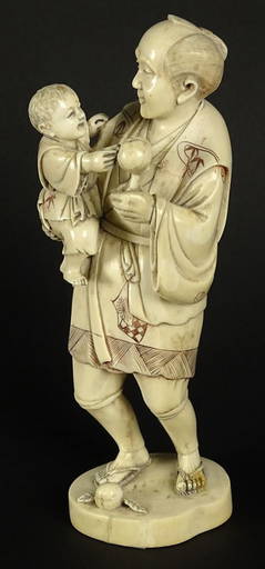 Antique Japanese Carved Ivory Figurine "father And