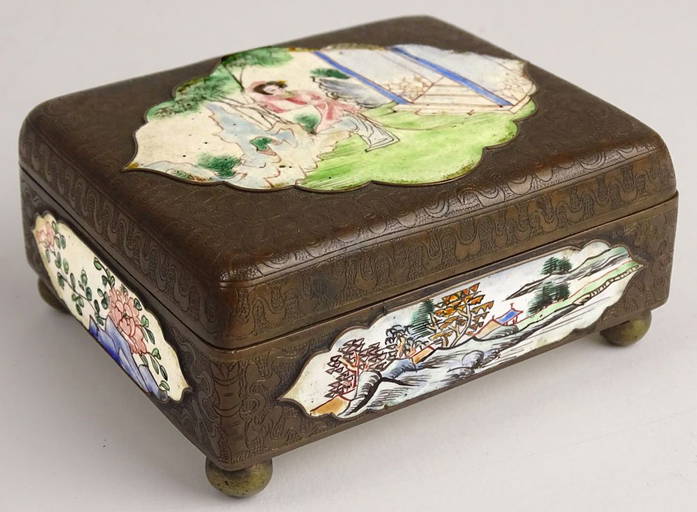 19th Century Chinese Canton Enameled Bronze Box.