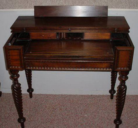 Antique Spindle Leg Flip Top Desk With Ink Wells