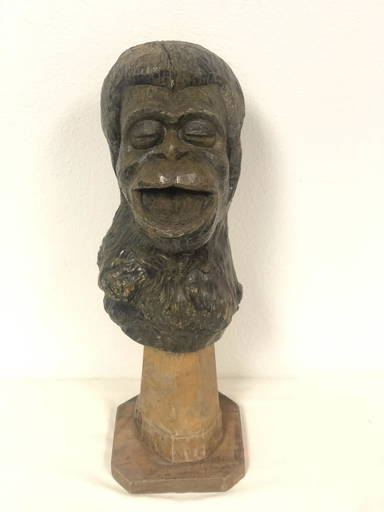 Handcarved Wooden Monkey Bust On Stand