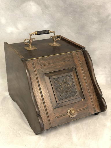 Antique Coal Scuttle Box, Original Hardware Tin