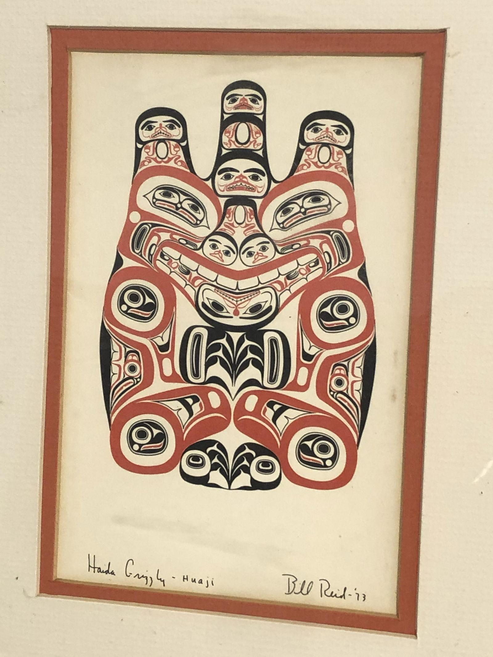 Bill Reid Haida Grizzly Lithograph 1973, Framed