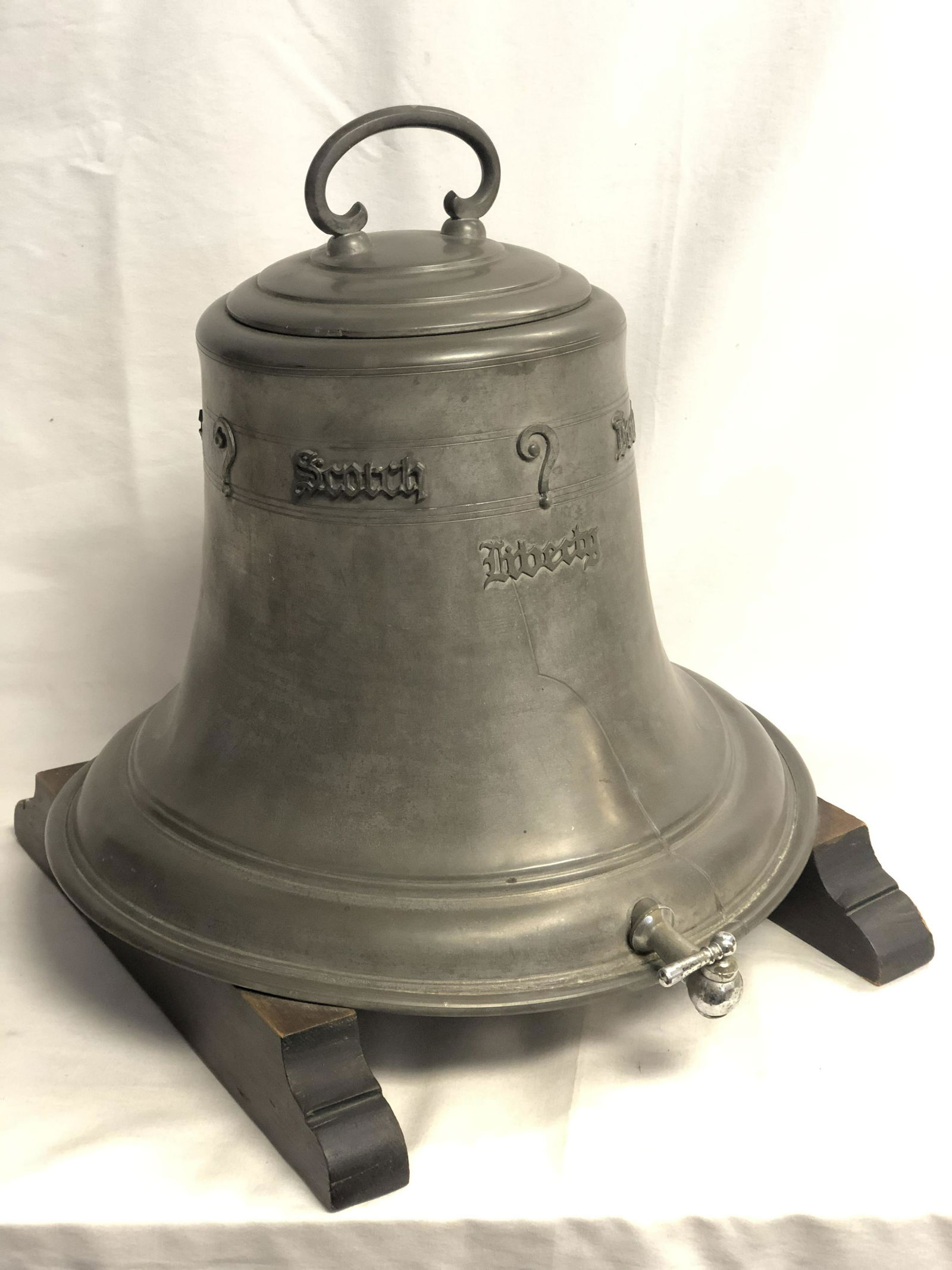 Antique Pewter Bell Liquid Dispenser Liberty Bell W/