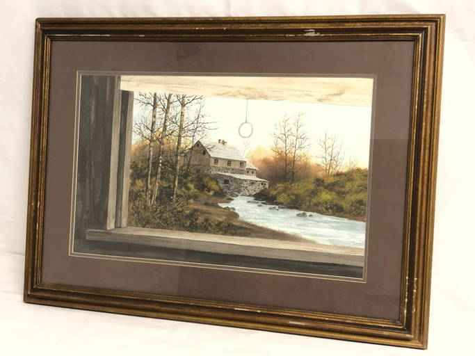 Signed Bob Sugita Watercolor ''the Mill'' Ca Artist